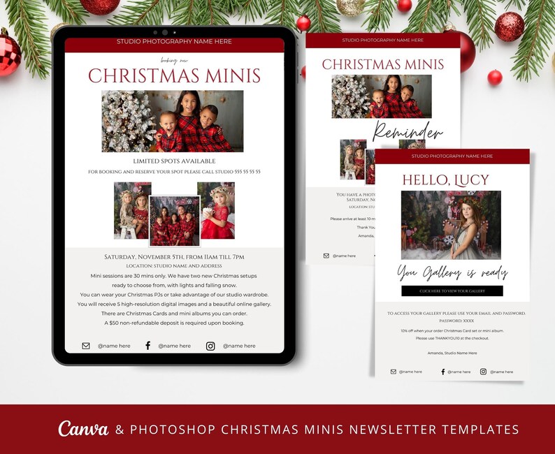 Christmas Mini Sessions Email Newsletter Template for Canva and ...