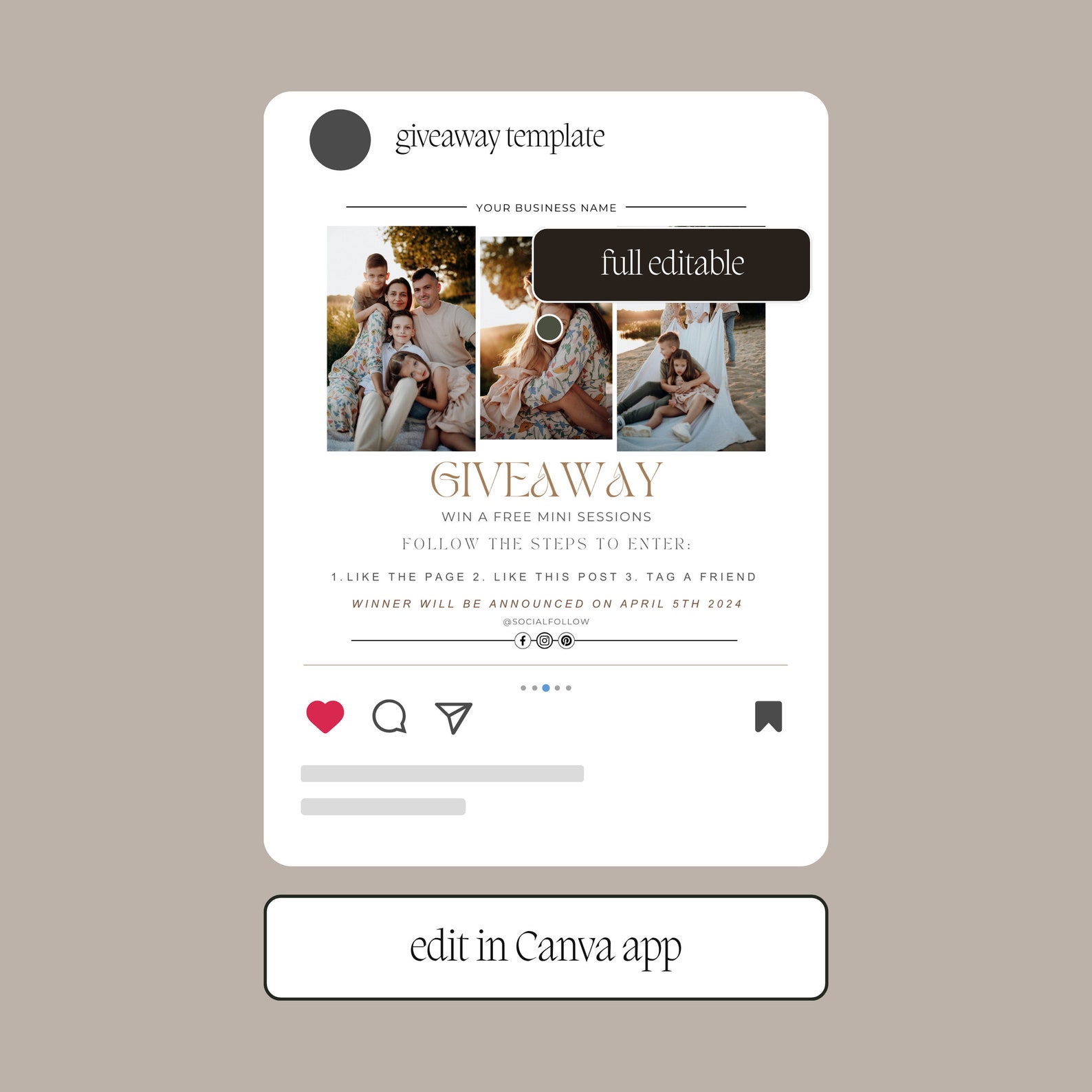Modern Giveaway Flyer Canva Template for Photographers Social Media ...