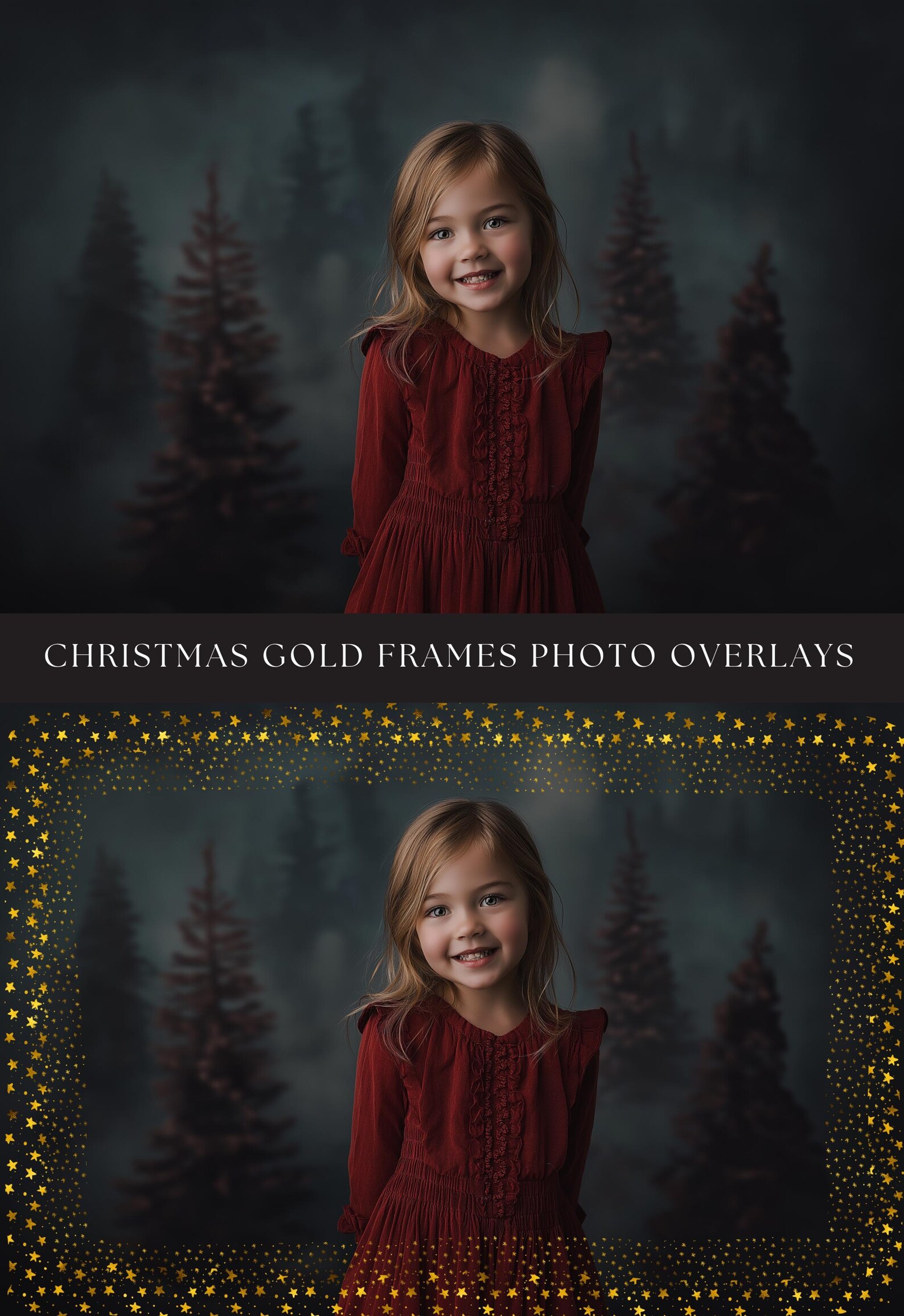 Gold Christmas Frames PNG Photo Overlays, Photoshop Overlays, Digital ...