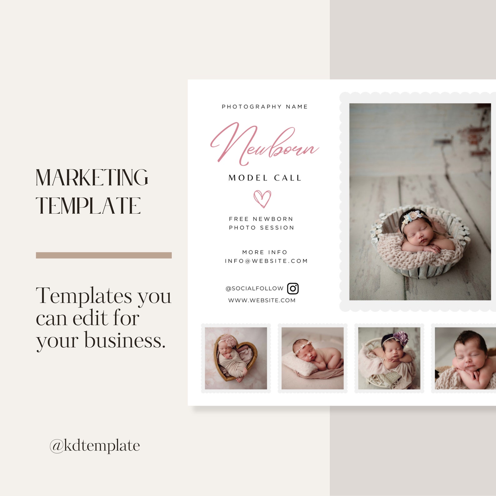 Newborn Model Call Flyer Photography Canva Template, Social Media Post ...