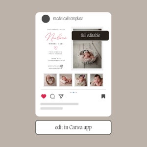 Newborn Model Call Flyer Photography Canva Template, Social Media Post ...