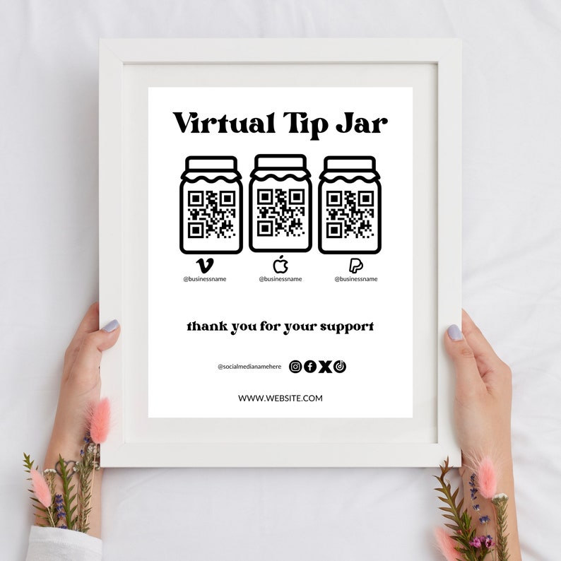 Printable Virtual Tip Jar Venmo Payment Sign, QR Code Sign Canva ... Printable Virtual Tip Jar Venmo Payment Sign, QR Code Sign Canva ...
