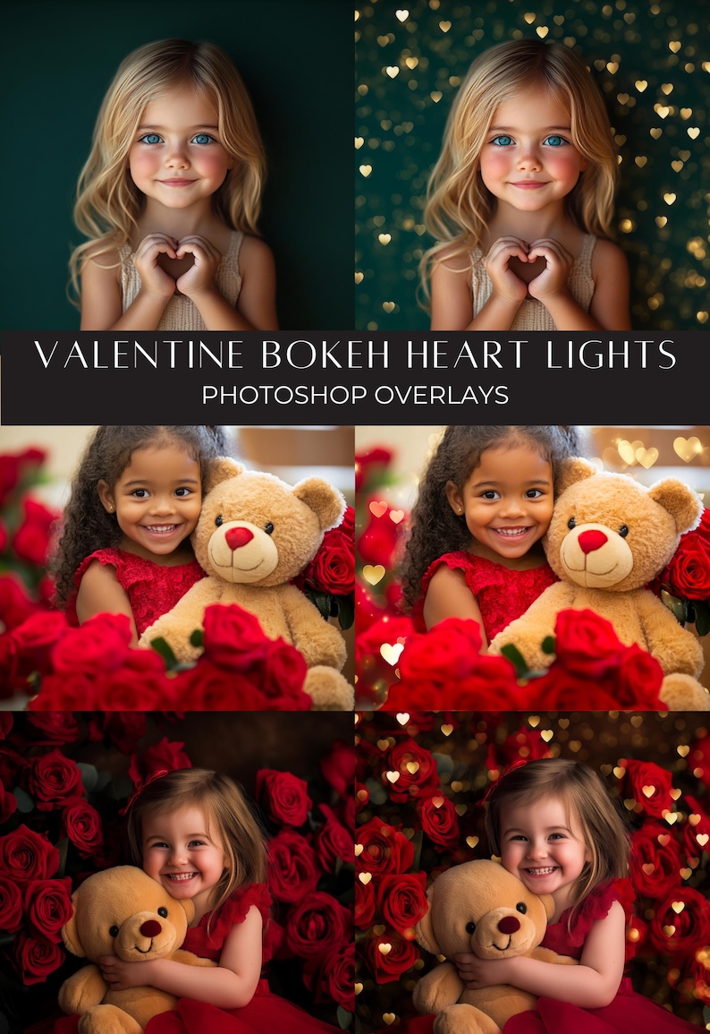 Valentine Heart Bokeh Light Photoshop Photo Effect Overlays for ...