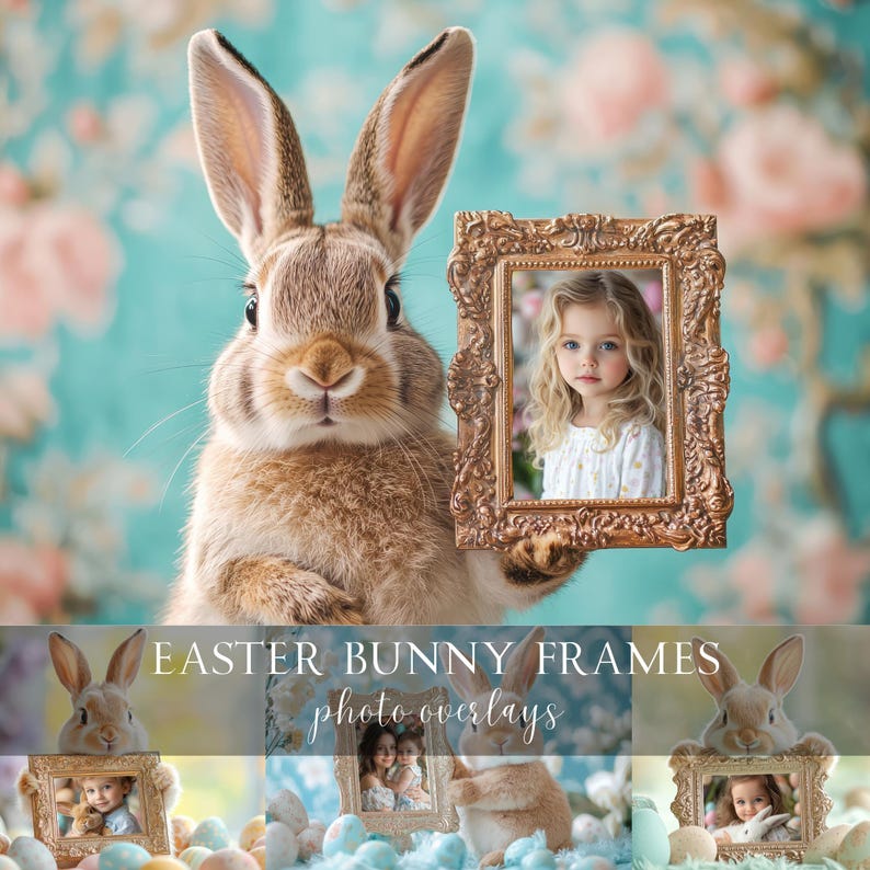 Easter Bunny Photo Frame Insert PNG Overlay Bunnny Holding a Frame ...