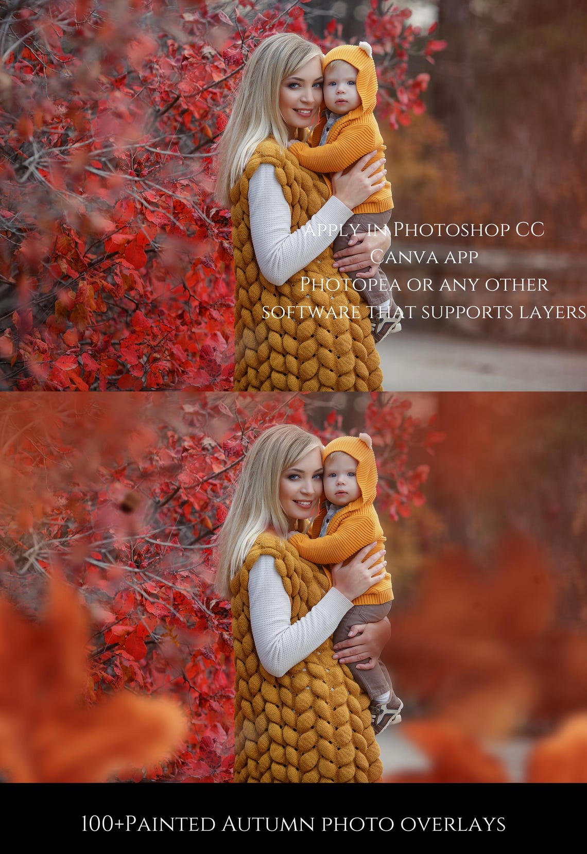 Autumn Leaf Photo Overlays: Painted Fall Photography Effects (digital ...