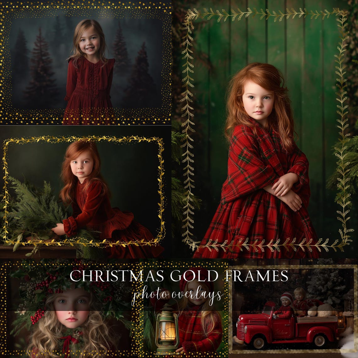 Gold Christmas Frames PNG Photo Overlays, Photoshop Overlays, Digital ...