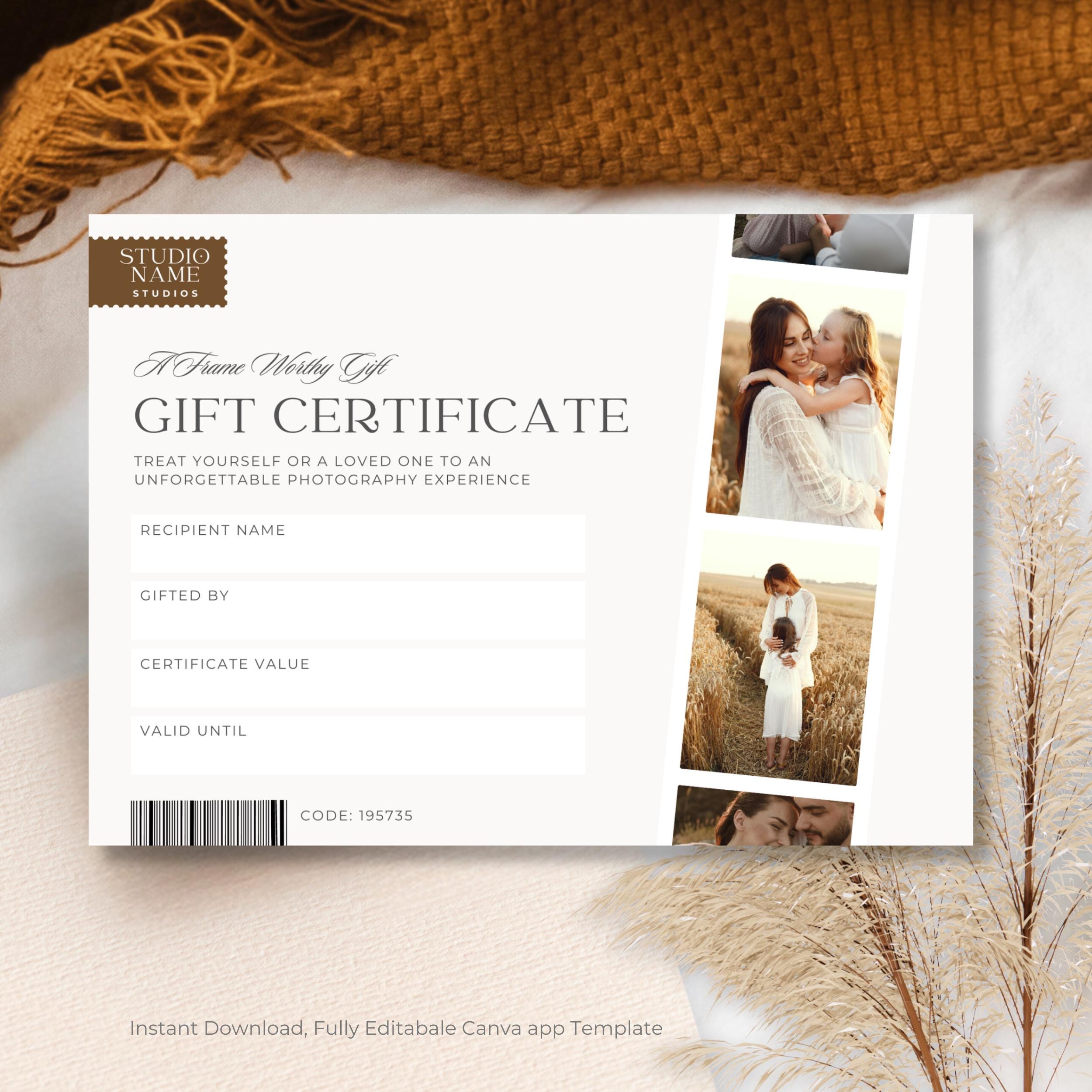 Boho Photography Gift Certificate Template: Editable Canva Design ...
