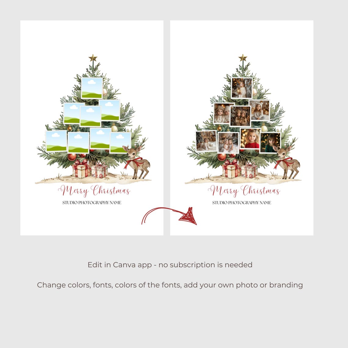 Christmas Tree Photo Collage Template: Editable Holiday Poster (digital ...