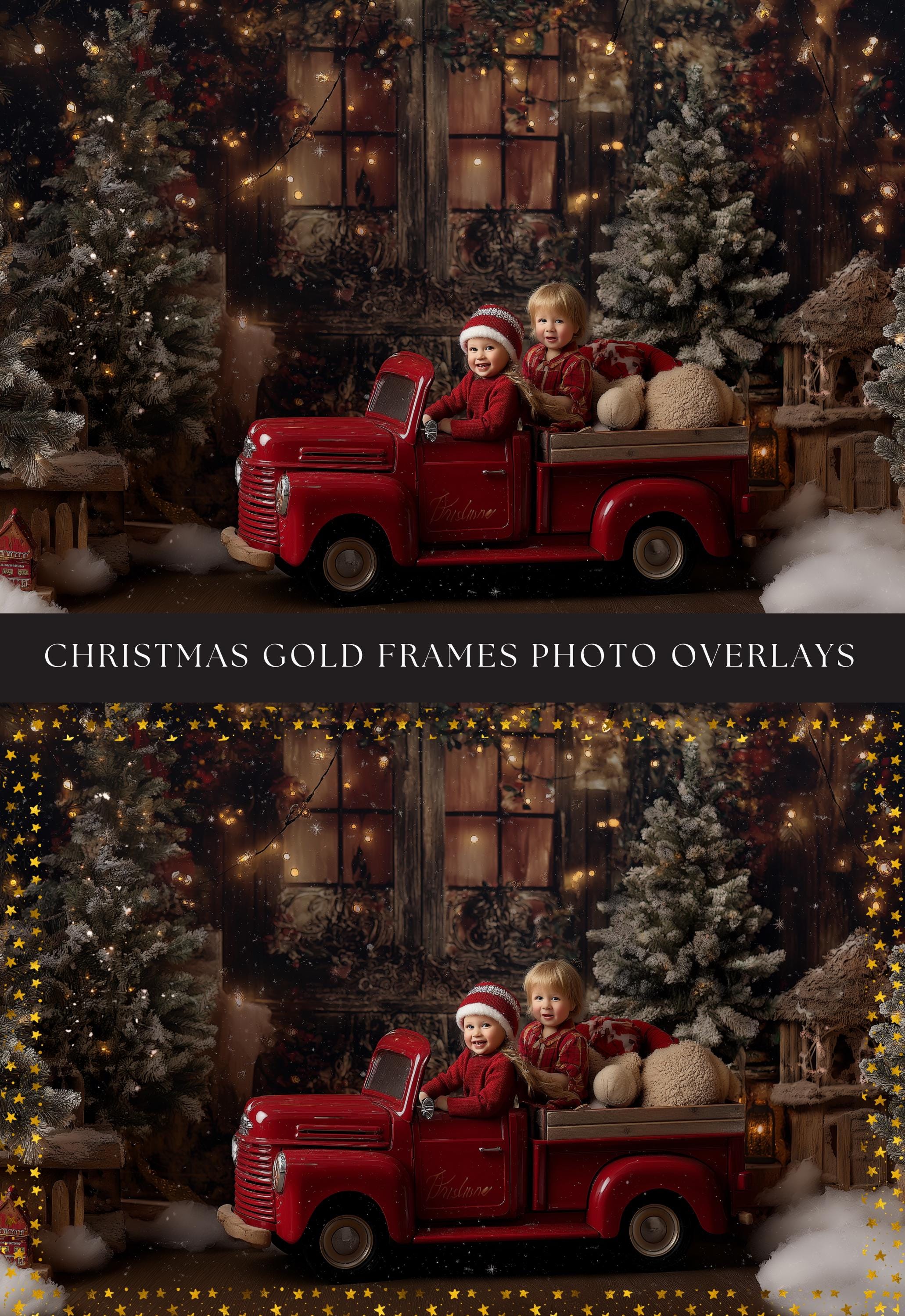 Gold Christmas Frames PNG Photo Overlays, Photoshop Overlays, Digital ...