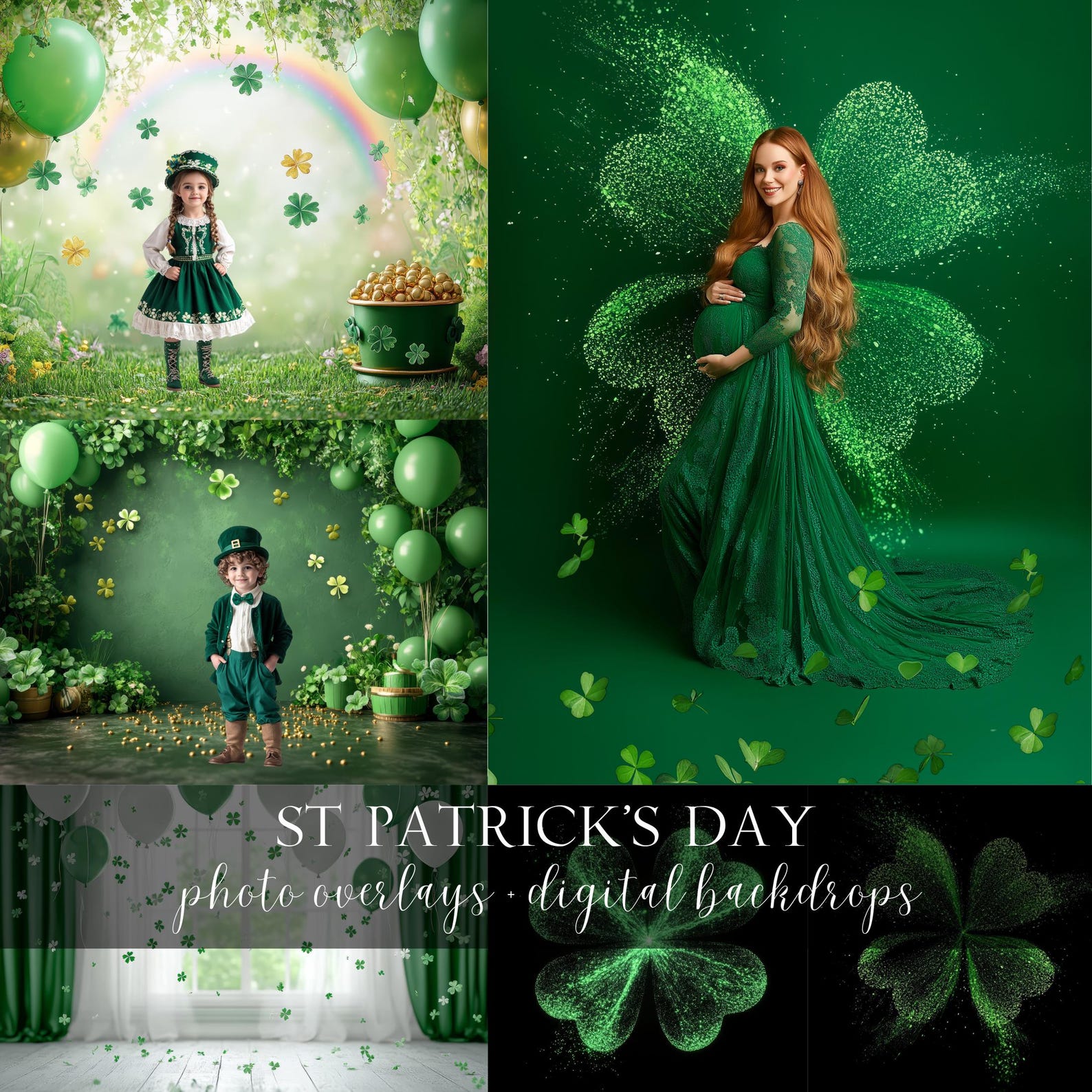 St Patrick's Day Shamrock Photoshop Overlays and Backgrounds, Fine Art ...