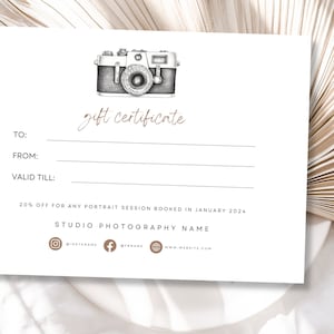 Photographer Gift Certificate Template, Photography Gift Card, Gift ...