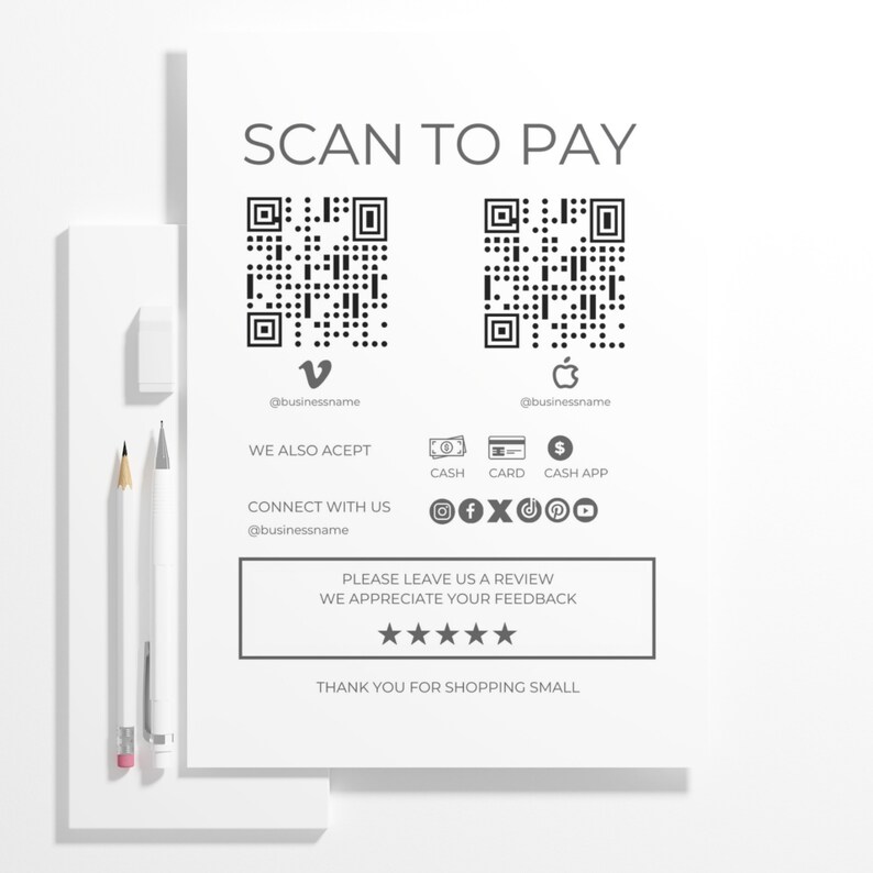 Editable QR Code Sign, Printable Payment Sign, Scan to Pay Template ...
