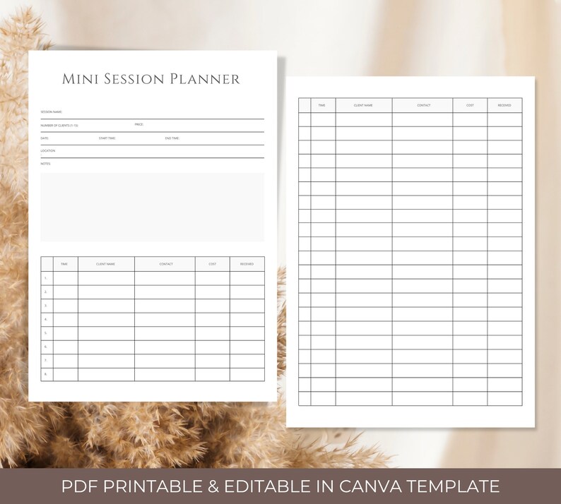 Mini Session Planner Printable for Photographers, Editable in Canva ...