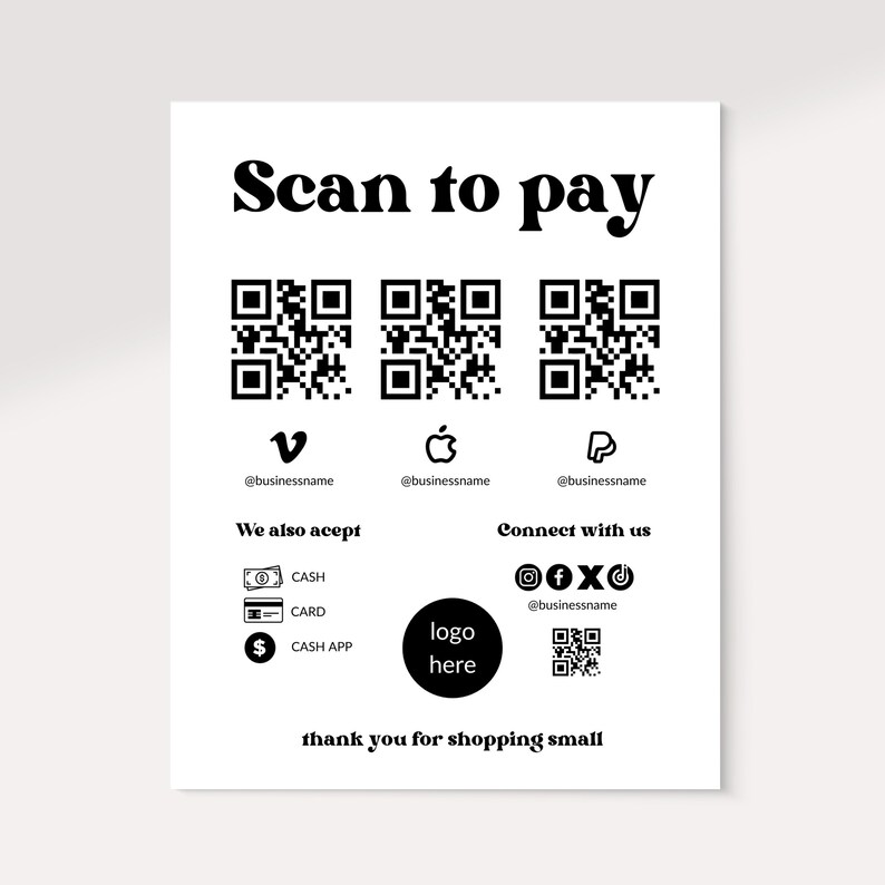 Editable QR Code Sign, Printable Payment Sign, Scan to Pay Template ...