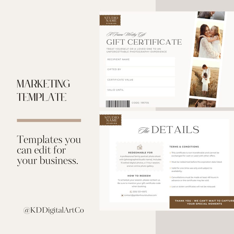 Boho Photography Gift Certificate Template: Editable Canva Design ...