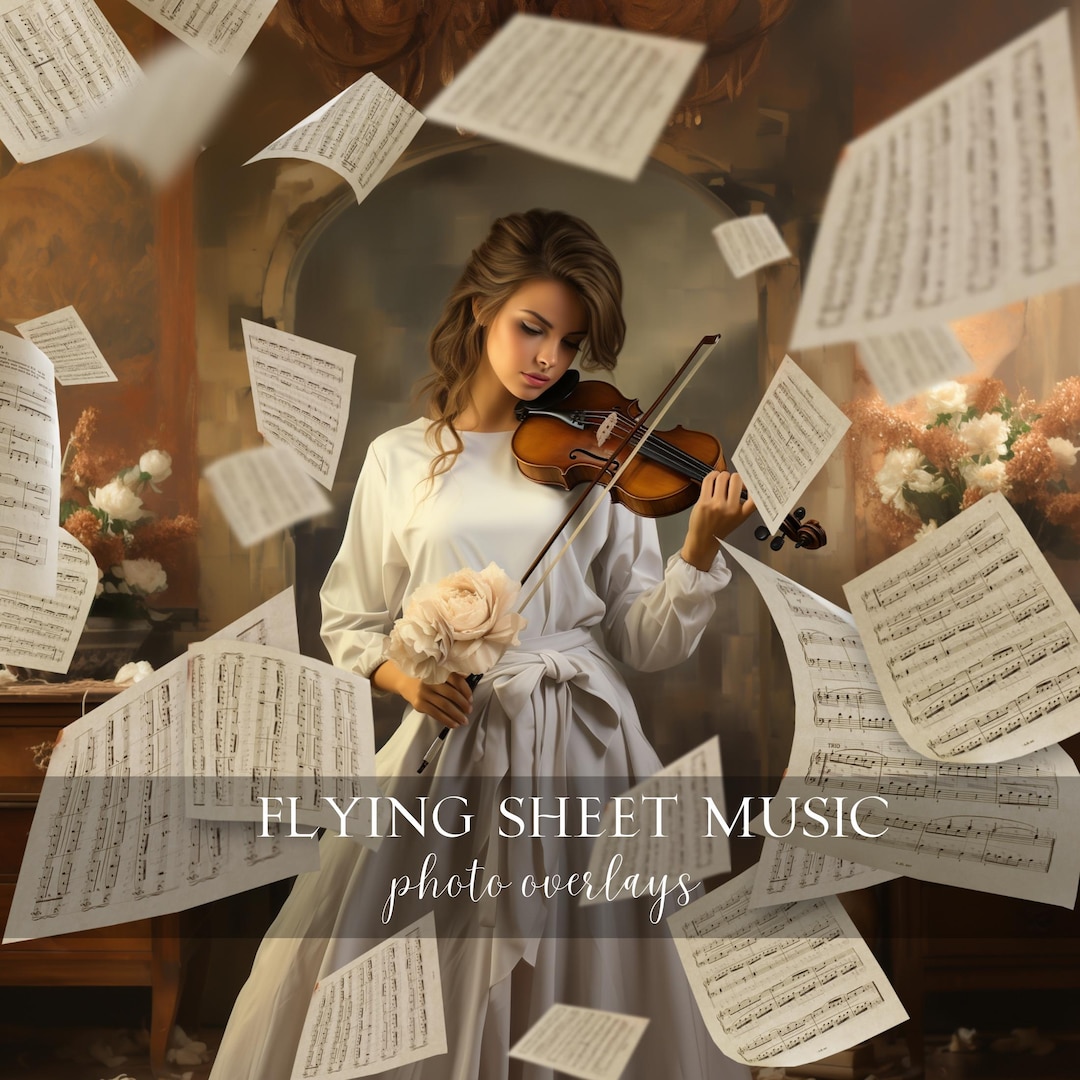 Vintage Sheet Music Overlays: Flying Pages PNG for Photoshop (digital ...