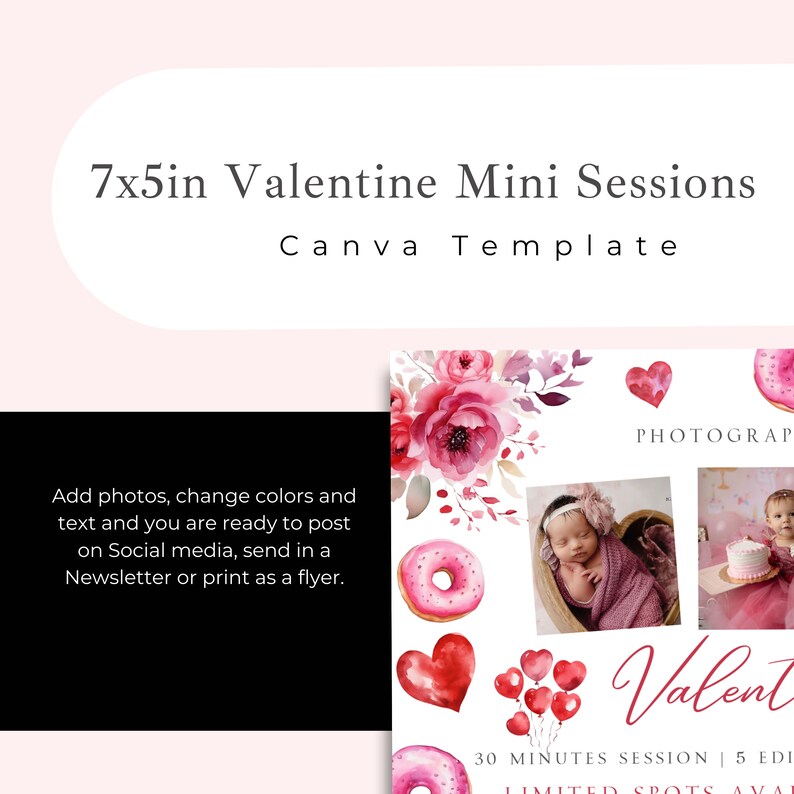 Valentine Mini Session Template Editable Canva Template Watercolor ...