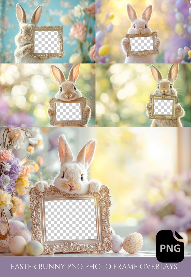Easter Bunny Photo Frame PNG Overlay: Vintage Digital Backdrop ...