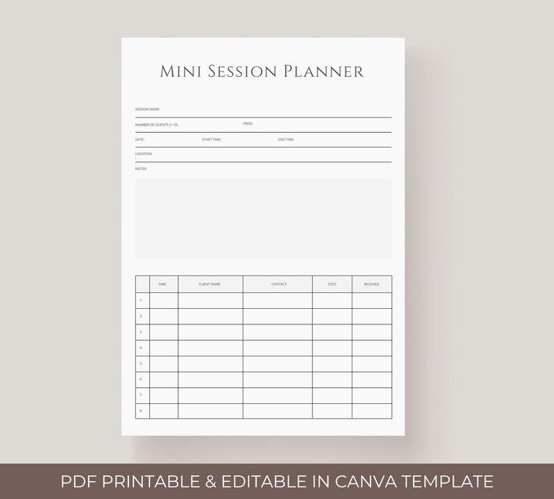 Mini Session Planner Printable for Photographers, Editable in Canva ...
