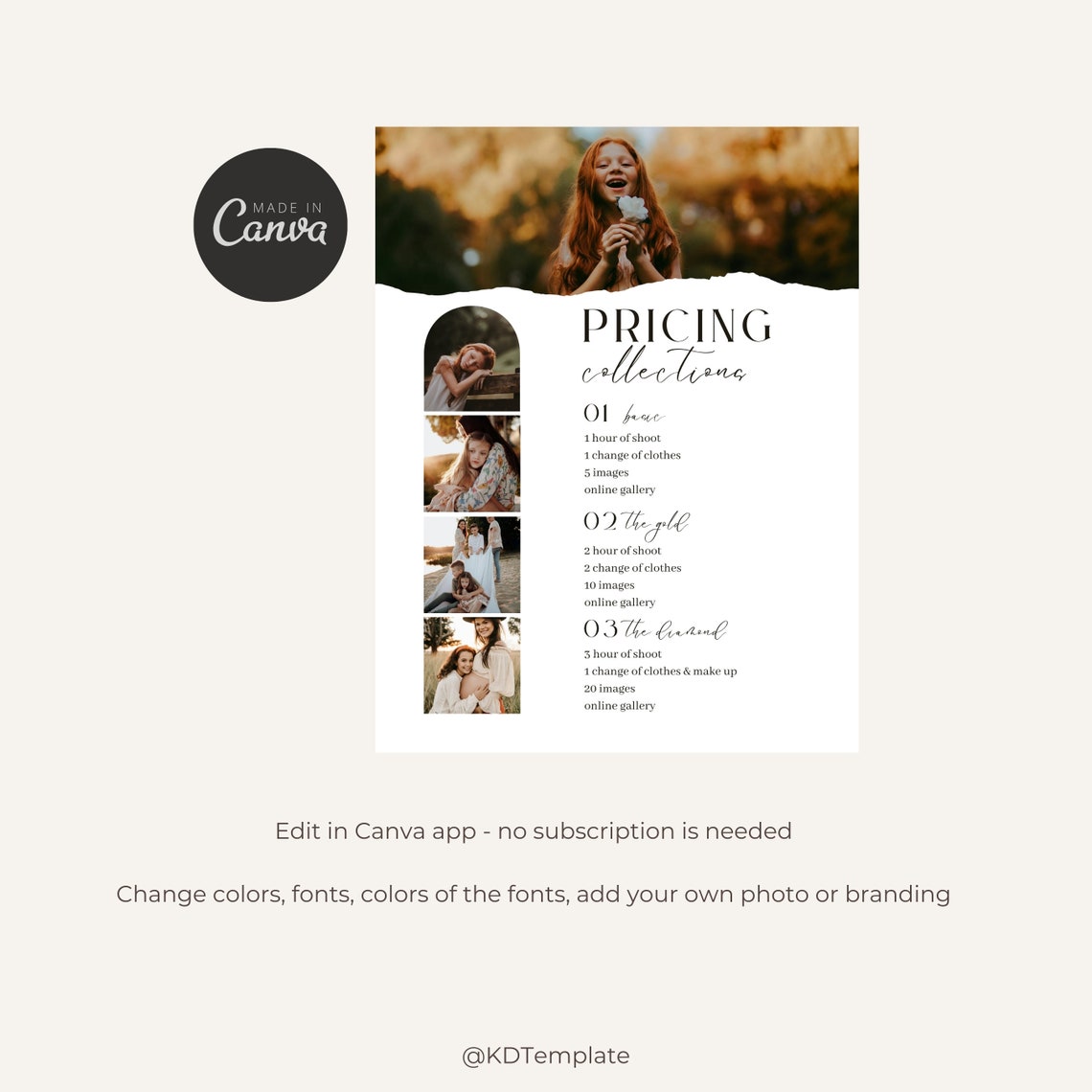 Pricing Guide Template for Photographers, Price List, Family Mini ...