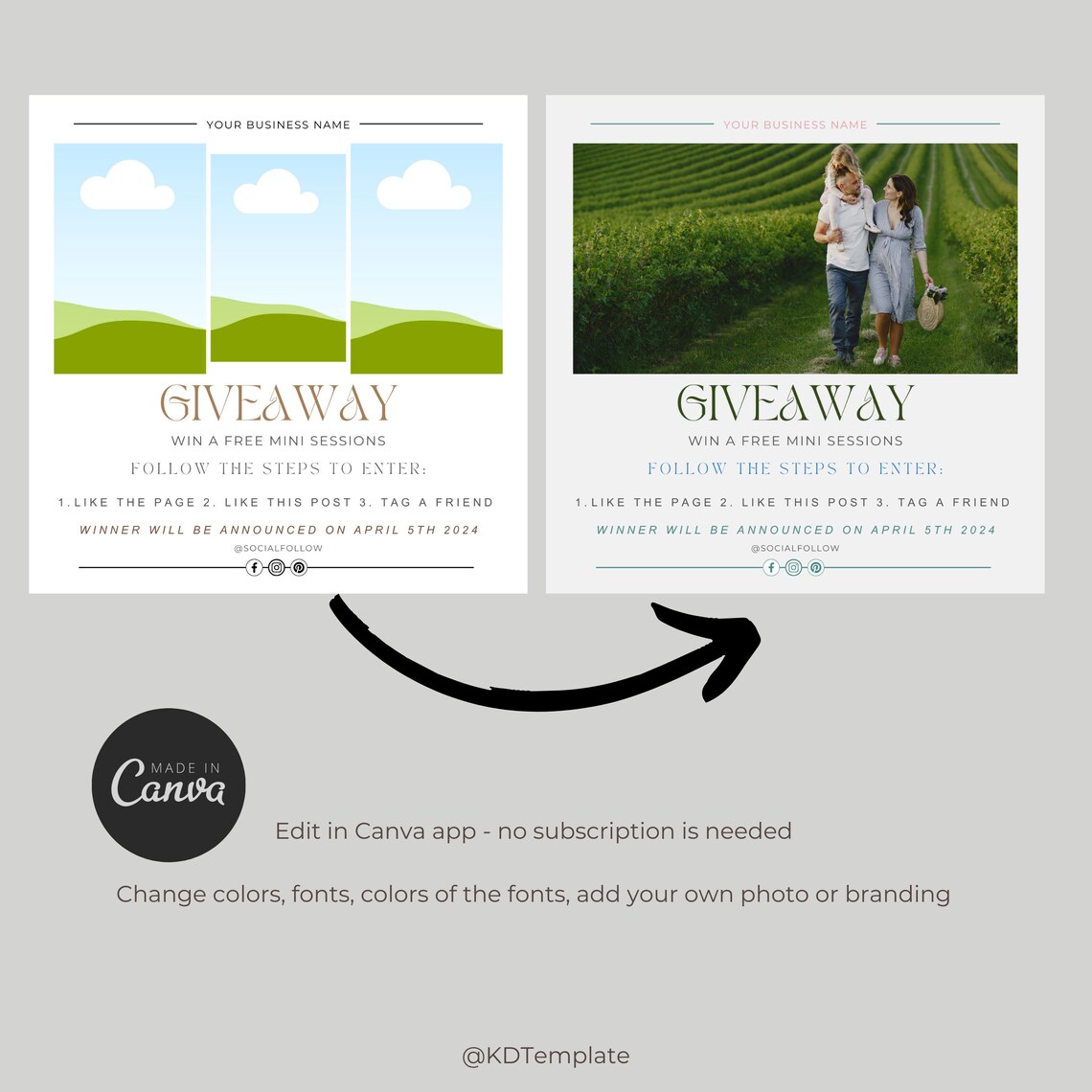 Modern Giveaway Flyer Canva Template for Photographers Social Media ...