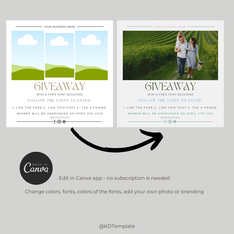 Modern Giveaway Flyer Canva Template for Photographers Social Media ...