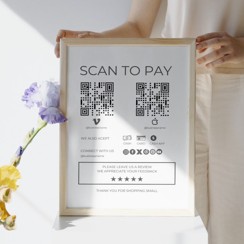 Editable QR Code Sign, Printable Payment Sign, Scan to Pay Template ...