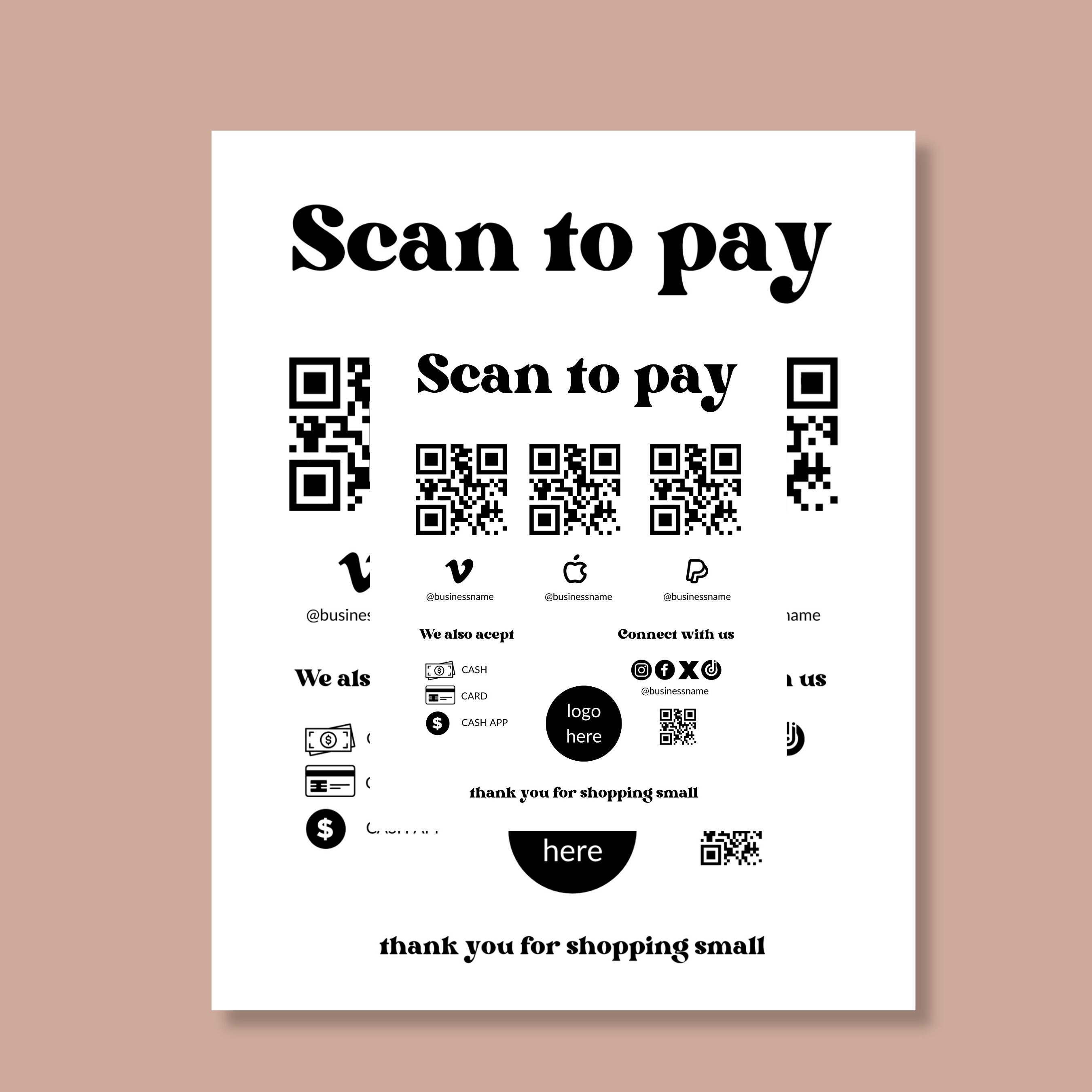 Editable QR Code Sign, Printable Payment Sign, Scan to Pay Template ...