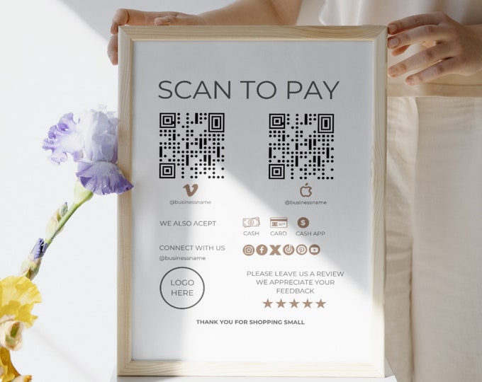 Personalisierbares Scan to Pay Schild, QR-Code Vorlage (Digitaler ...