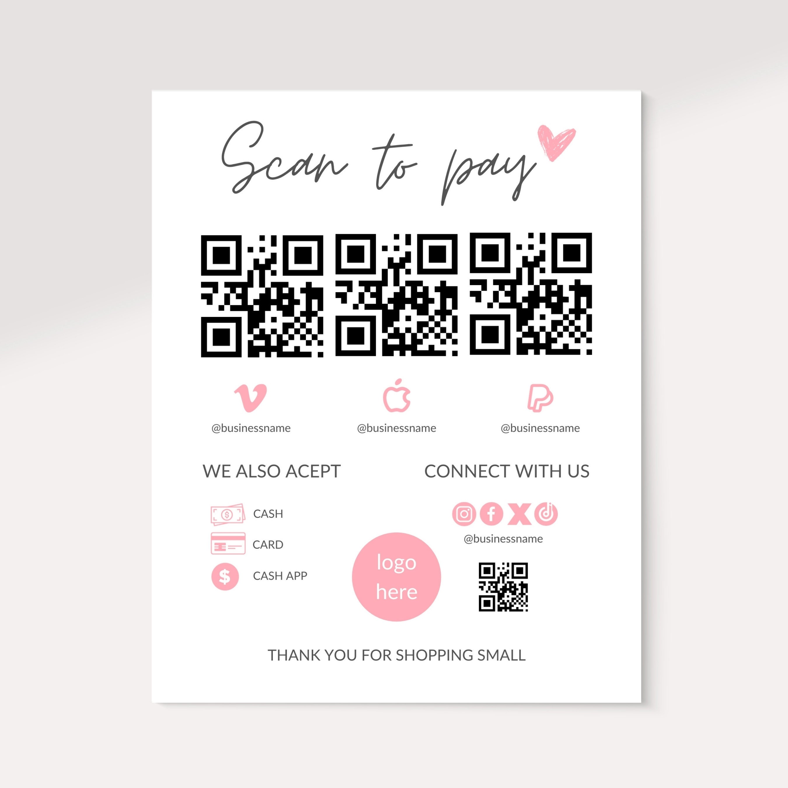 Editable QR Code Sign, Printable Payment Sign, Scan to Pay Template ...