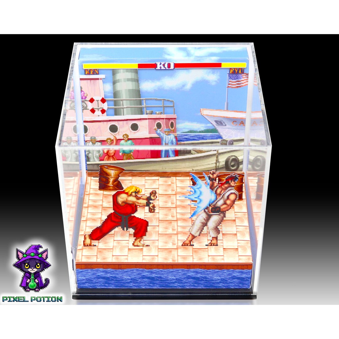 STREET FIGHTER II Cube Diorama Deluxe Size 15cm X 5cm Game Cube Display ...