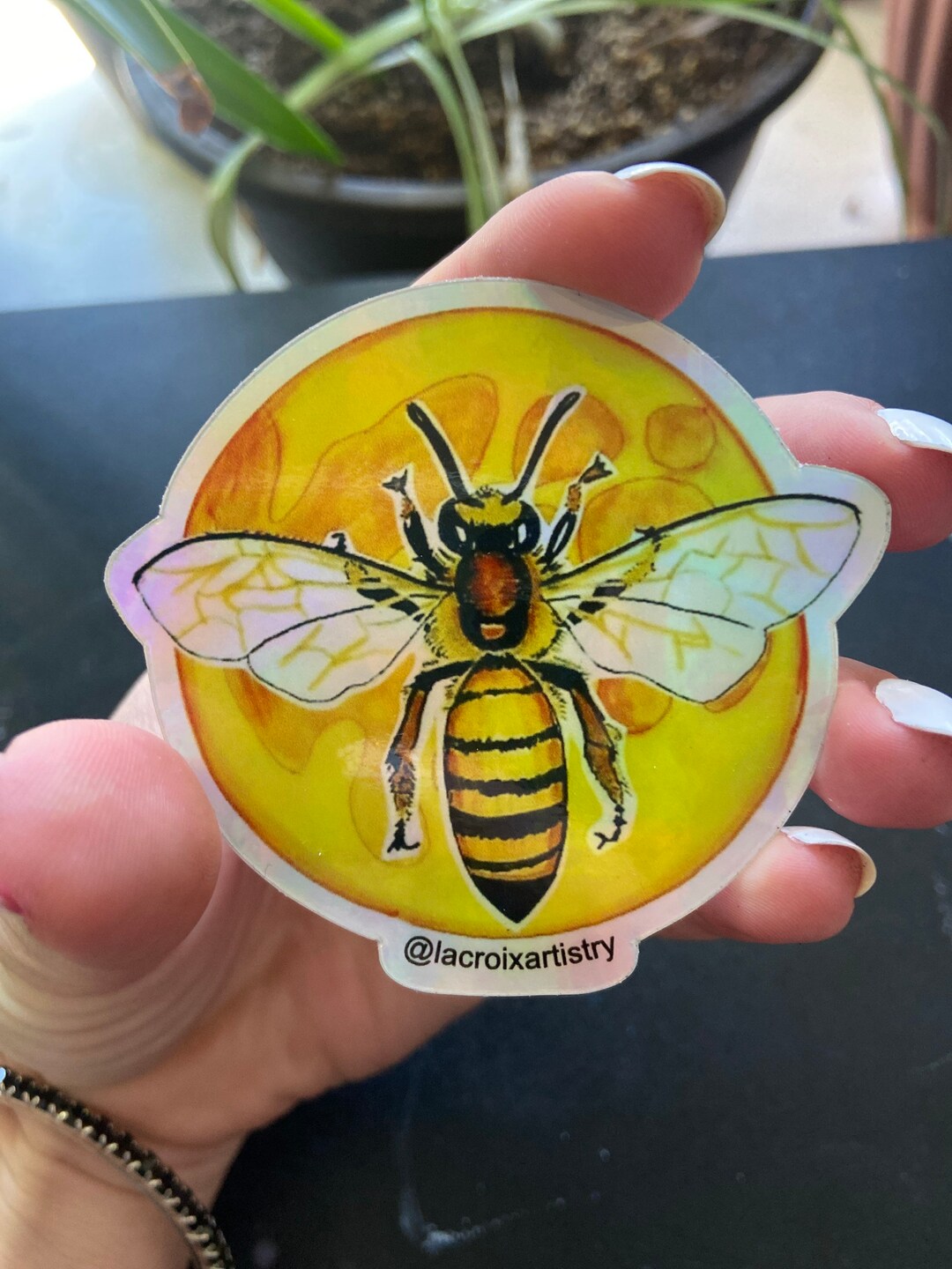 Holographic Vinyl Sticker Bee Moon Honey Circle 3” Lacroix Artistry ...