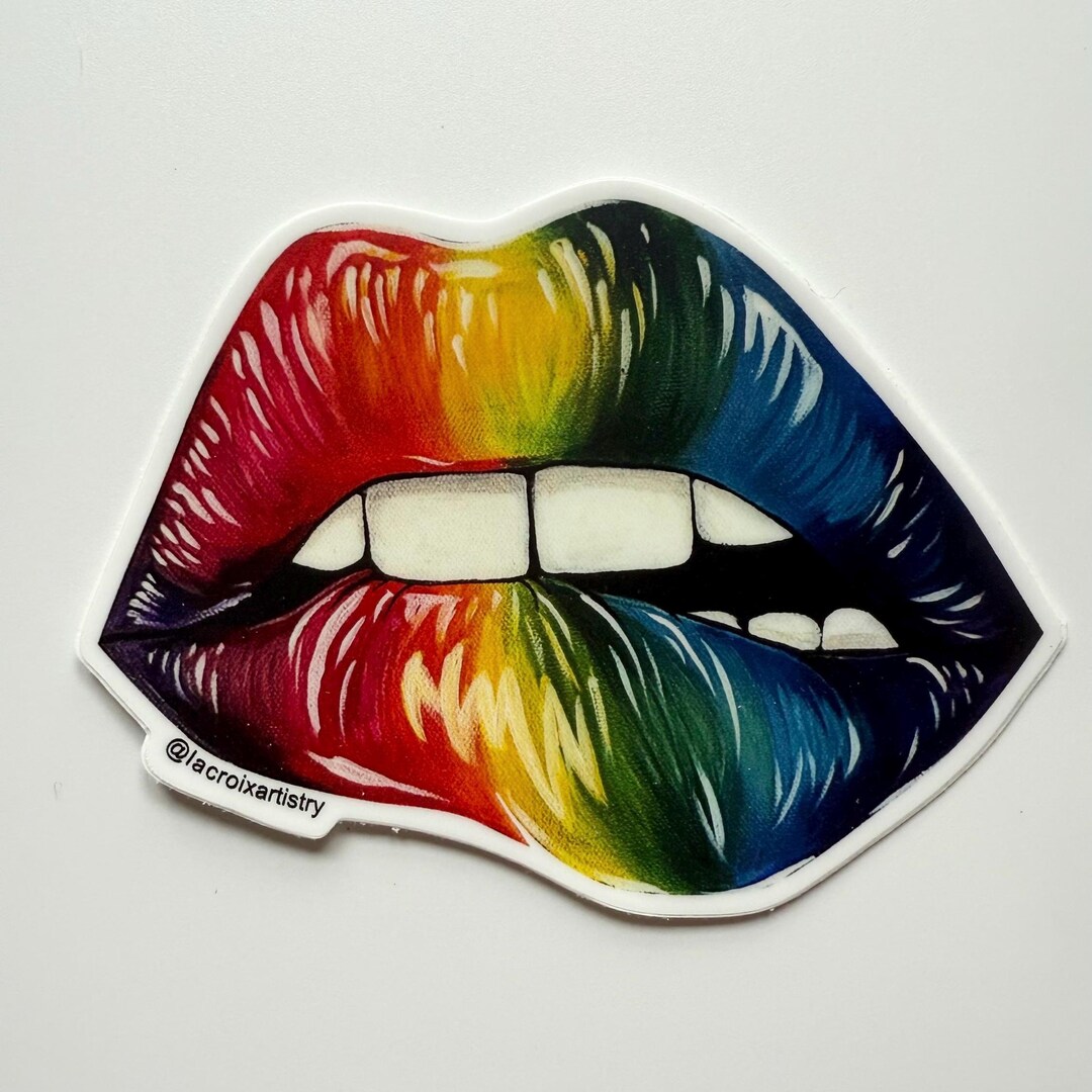 Rainbow Lips Biting Vinyl Sticker: Waterproof Pride Decal - Etsy