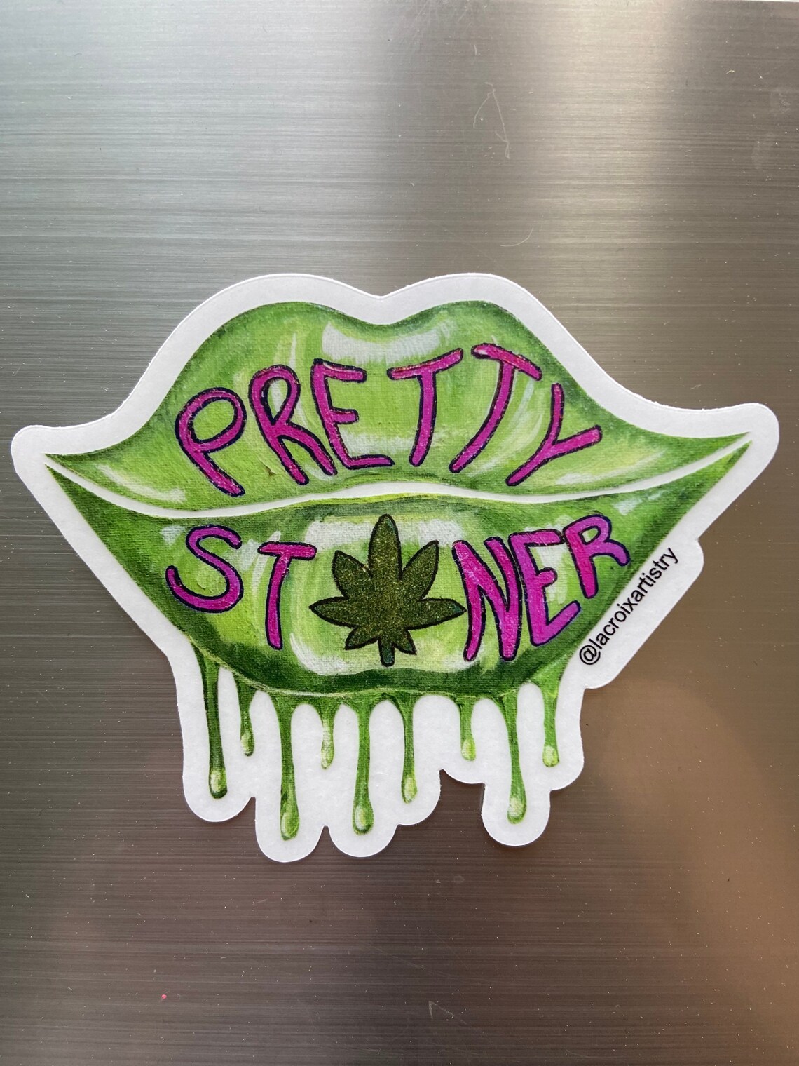 Pretty Stoner Lips Sticker - Green Drip, Clear Vinyl (4") - Etsy
