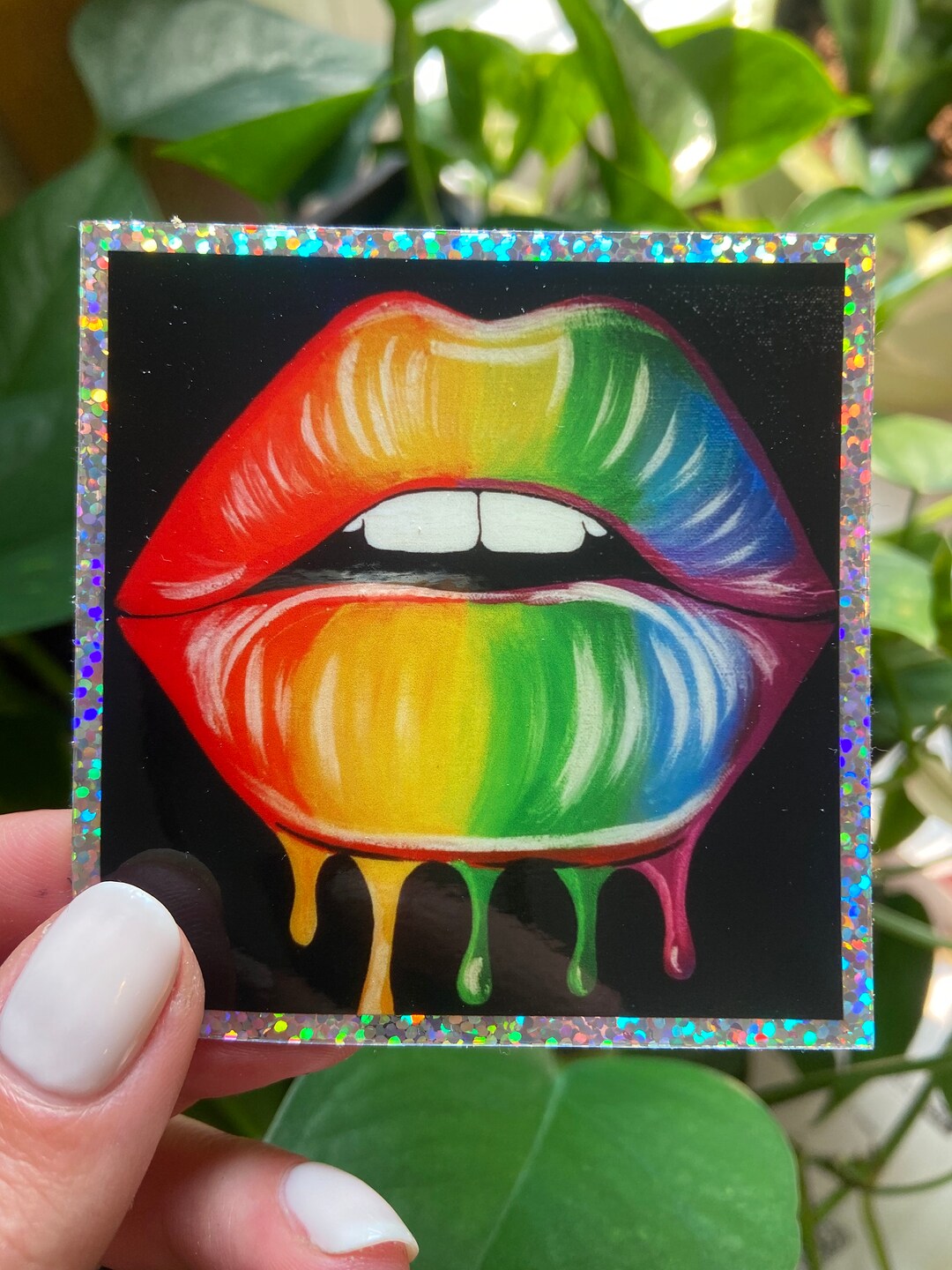 Rainbow Lips Glitter Sticker 3” Vinyl Square Lacroix Artistry Stickers ...