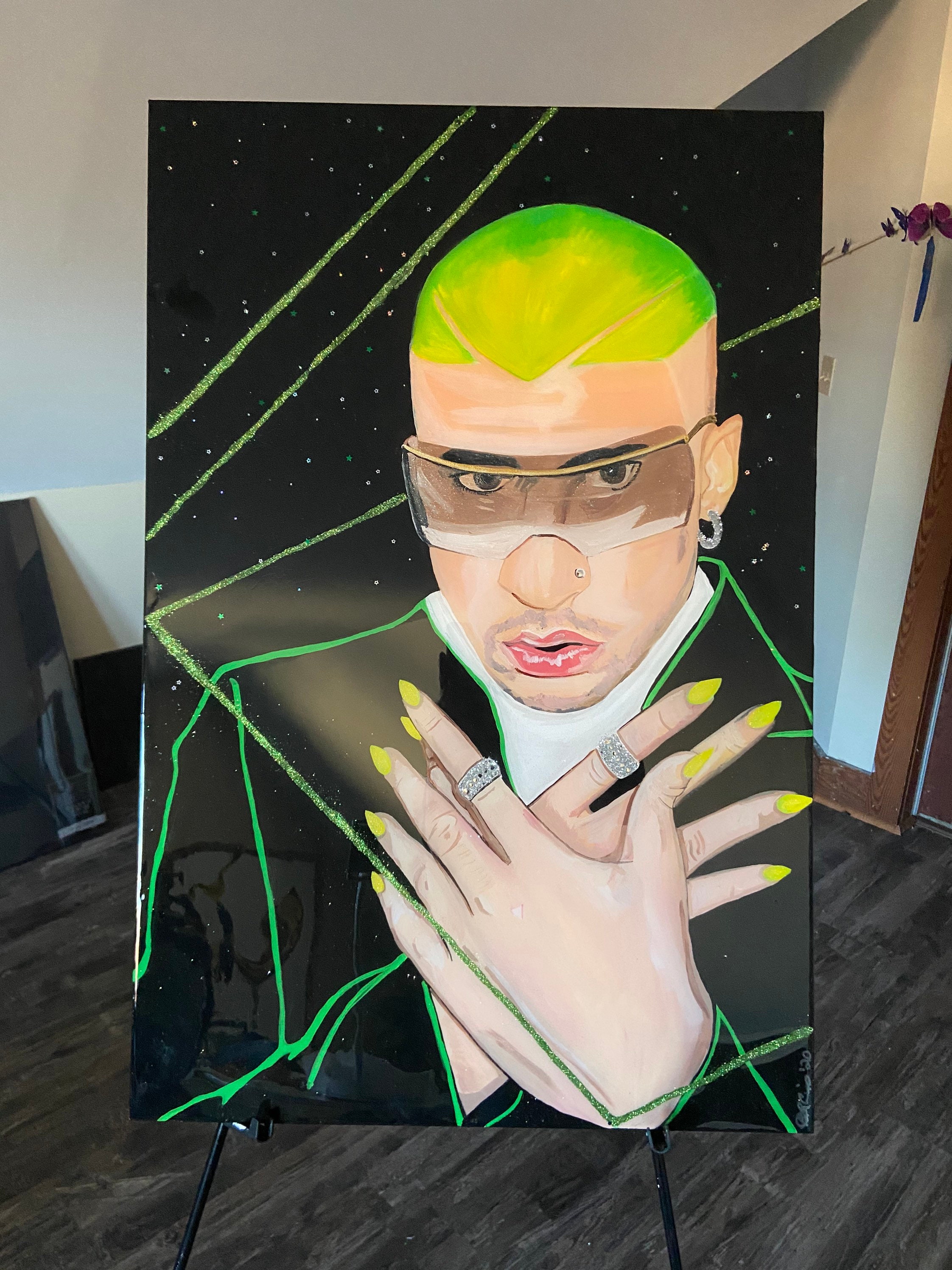 Bad Bunny Painting art original acrylic glitter epoxy resin | Etsy