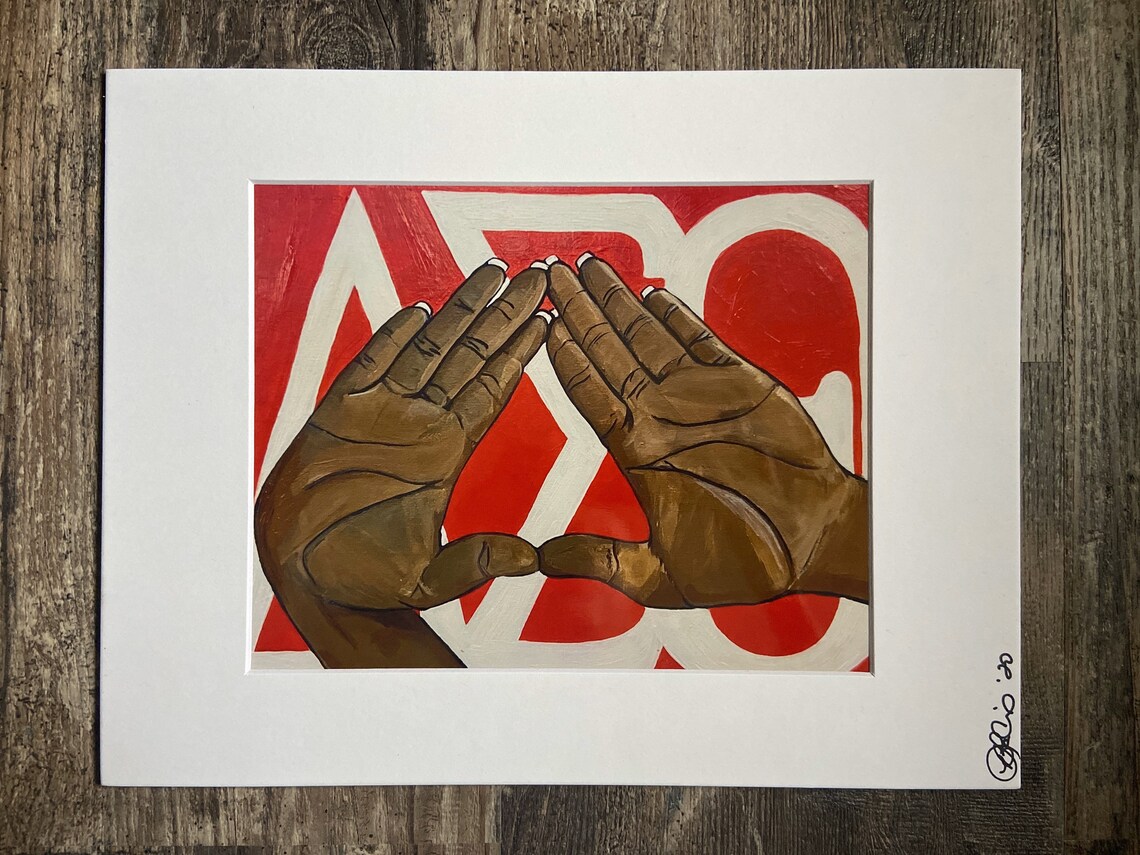 Delta Sigma Theta hand sign print red and white sorority art | Etsy