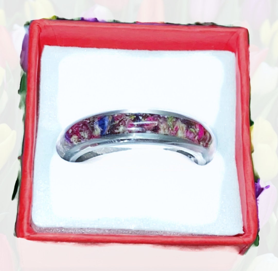 Preserved Flowers Made Into a Ring, Urn Ring. Dried Flower Petals From ...