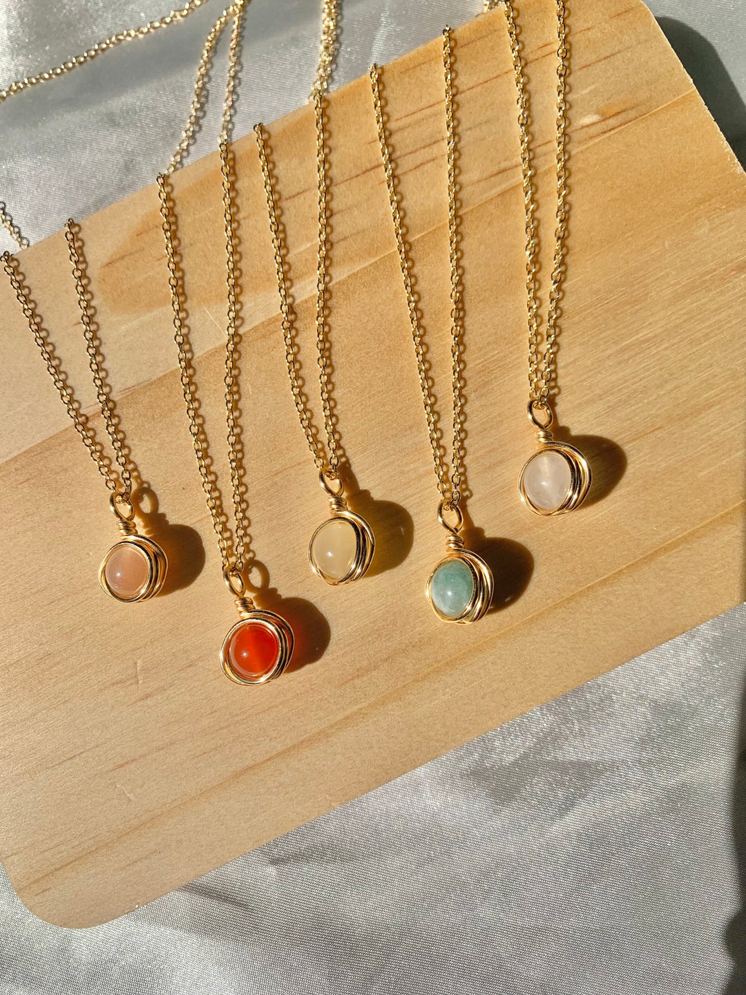 Gina | Gold Filled Wire Wrapped Stone Necklace | Handmade Minimalist ...