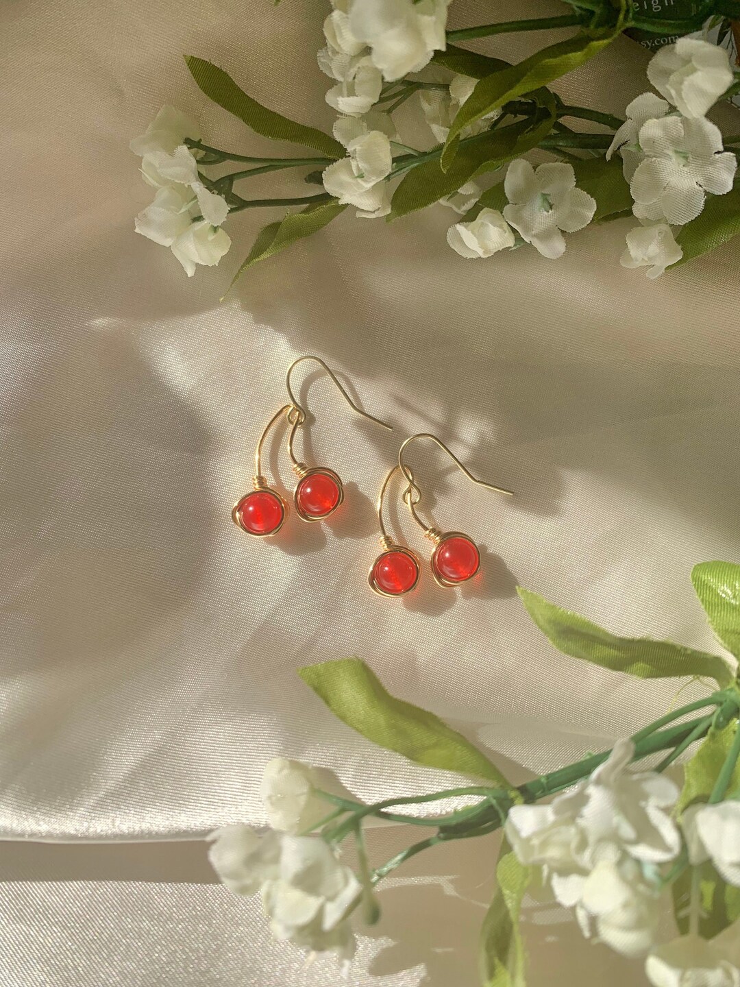 Wire Wrapped Cherry Earrings Handmade Fruit Jewelry Wrapped Crystal ...