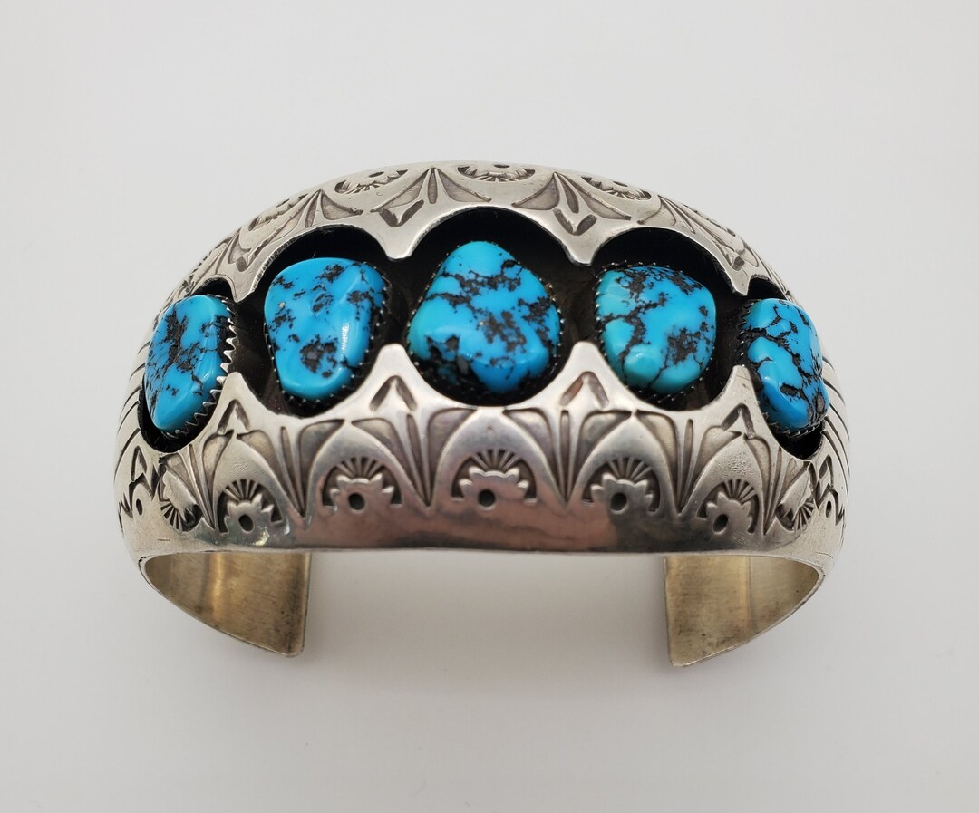 1980's Native American Signed P. BENALLY Turquoise Shadow Box Sterling ...