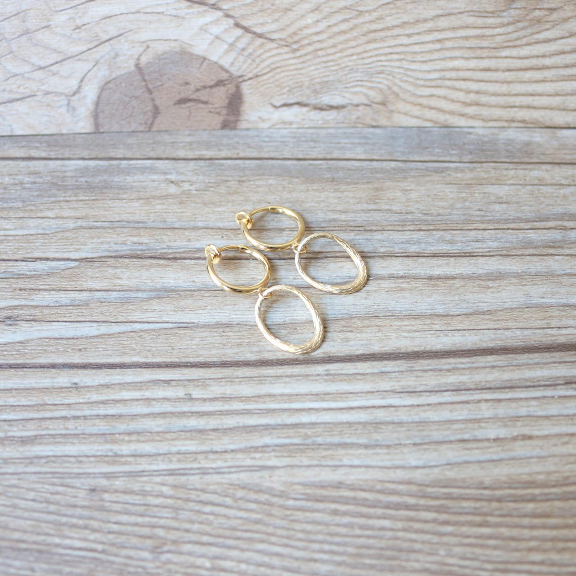 1 Pair Matte Gold Oval Charm Hoop Clip on Earrings, Non Pierced ...