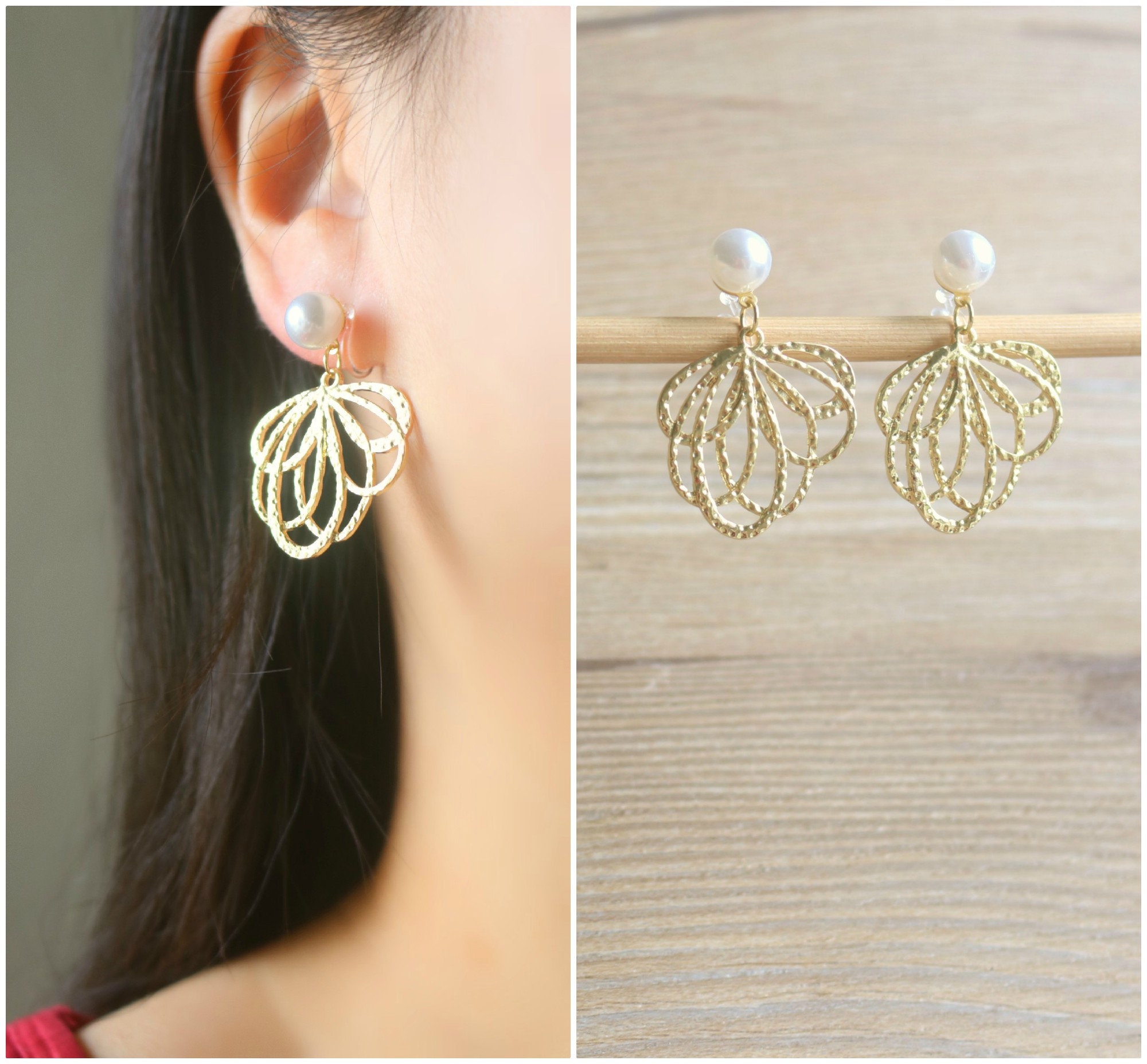 1 Pair White Resin Pearl With Gold Charm Invisible Resin Clip - Etsy