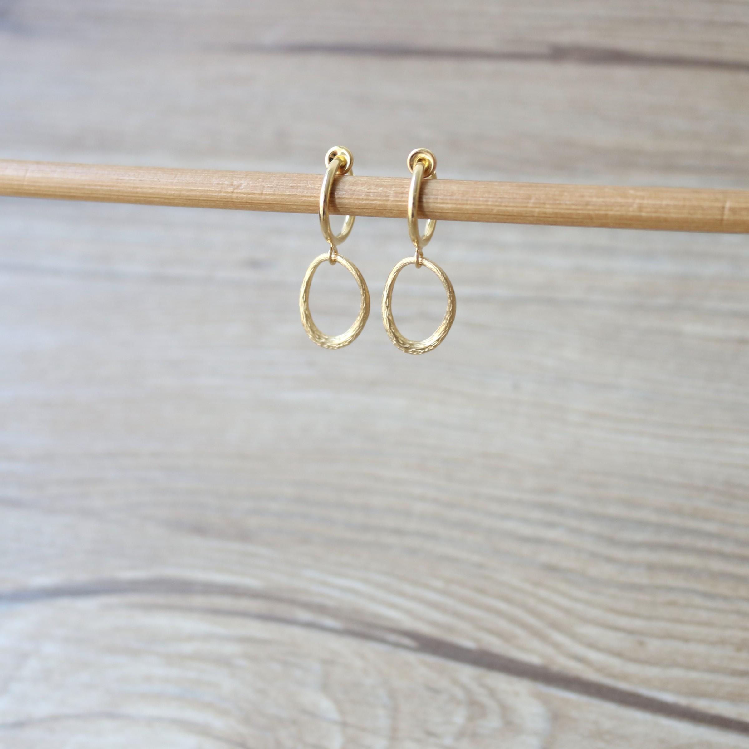 1 Pair Matte Gold Oval Charm Hoop Clip on Earrings, Non Pierced ...