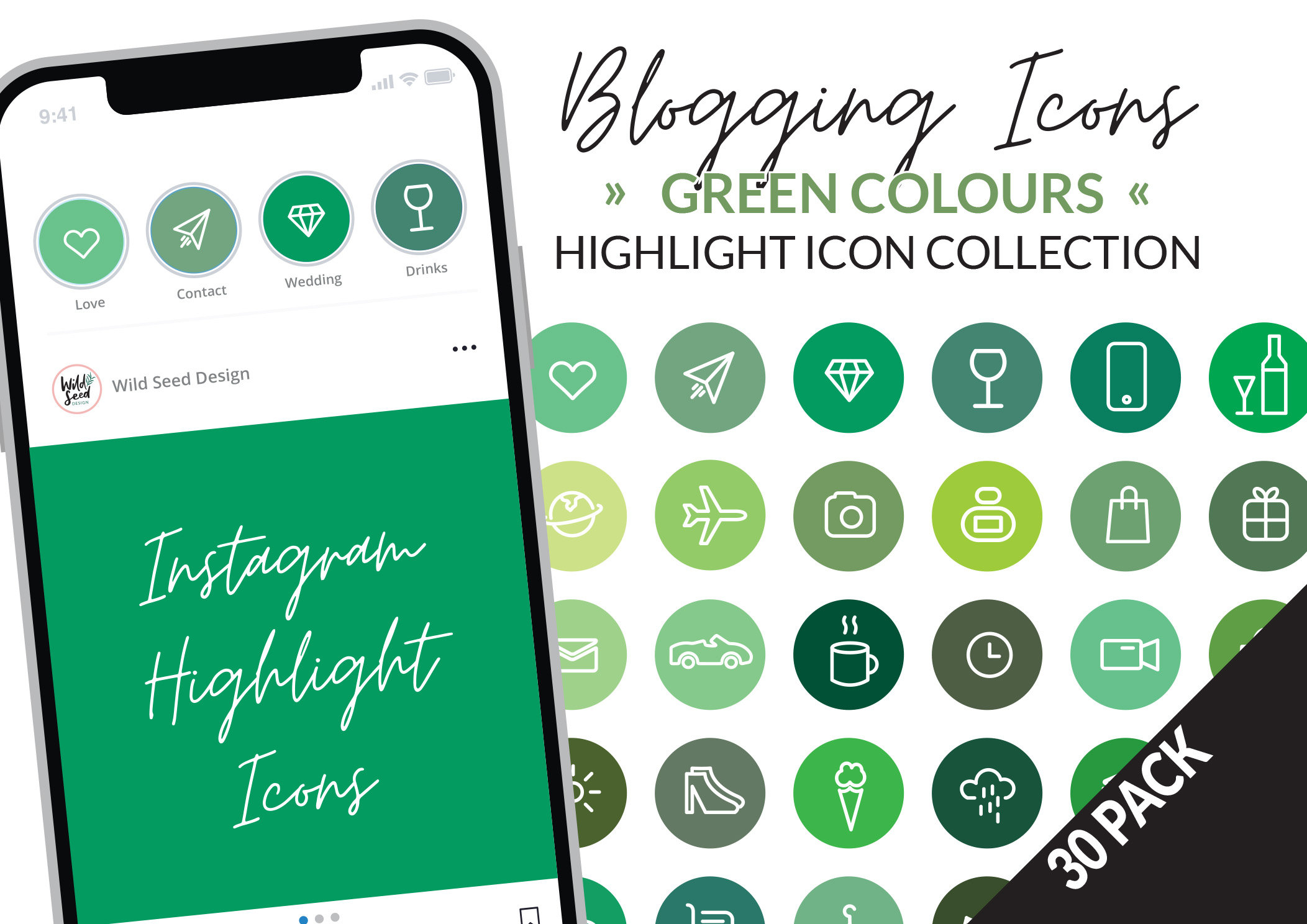 30 Instagram Story Highlight Icon Covers Green Color Icons Greyscale ...