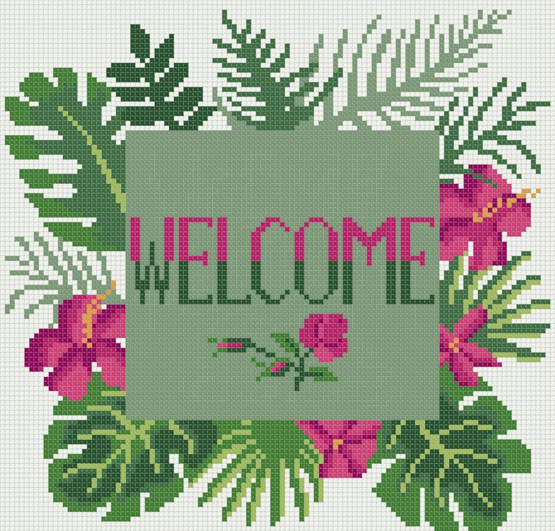 Cross Stitch Pattern Welcome PDF Modern Counted Easy Flowers - Etsy
