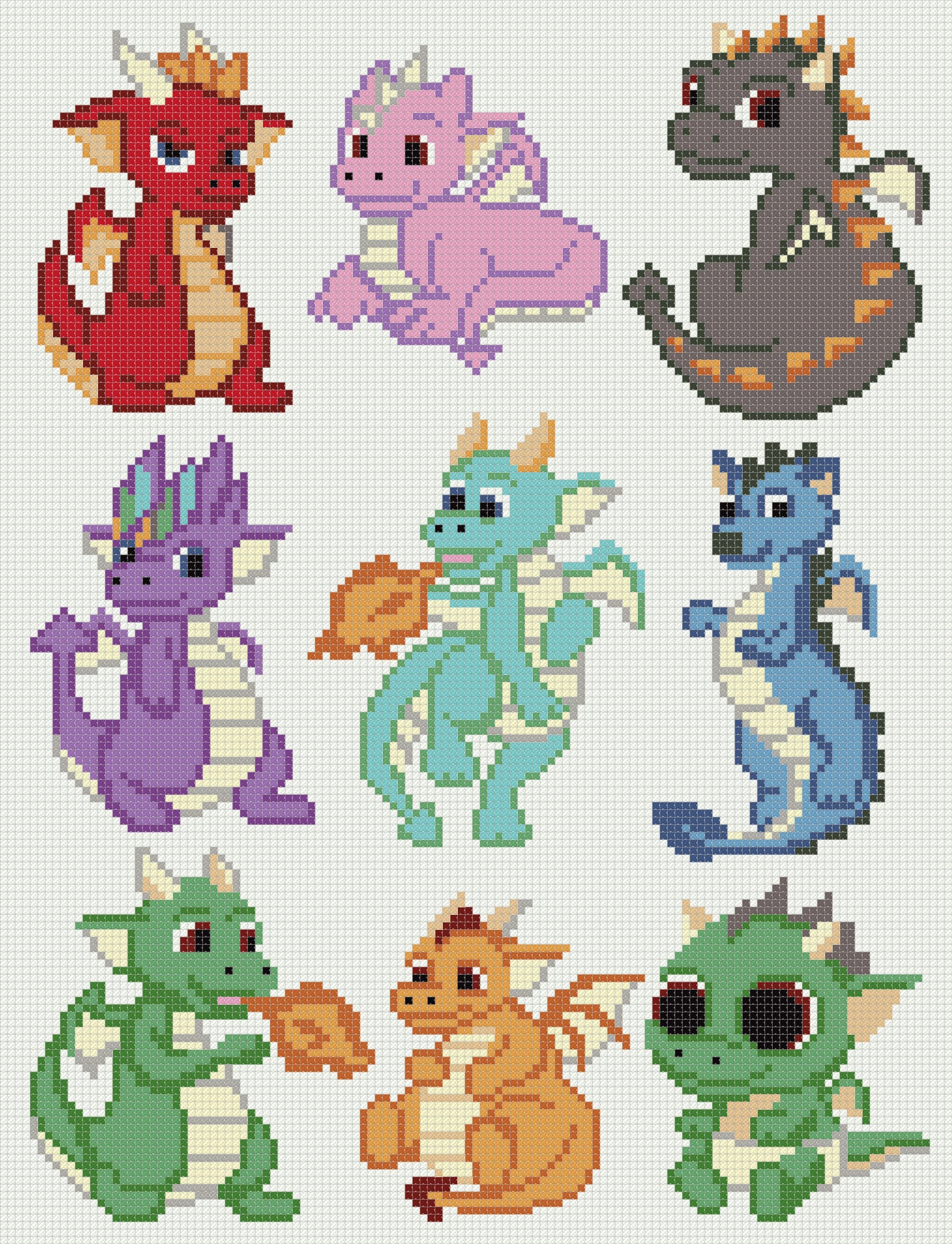 Dragon Cross Stitch Pattern PDF / Cute Dragons Modern Counted Easy DMC ...