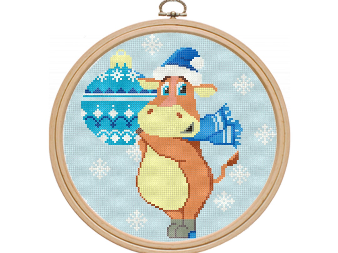 Christmas Cross Stitch Pattern PDF 2021, Cute Cow Modern Counted Easy ...