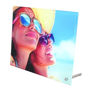 Personalised Large Frameless Glass Photo Display With Metal Stands ...