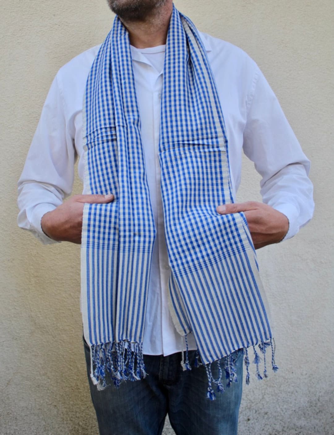 Blue and White Handmade Scarf Cambodian Handmade Scarf Khmer Kroma ...
